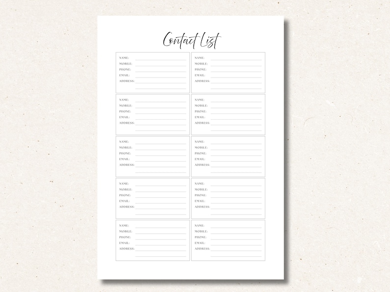Printable Contact List – Intention Series – (A4 • US Letter • A5) - Etsy