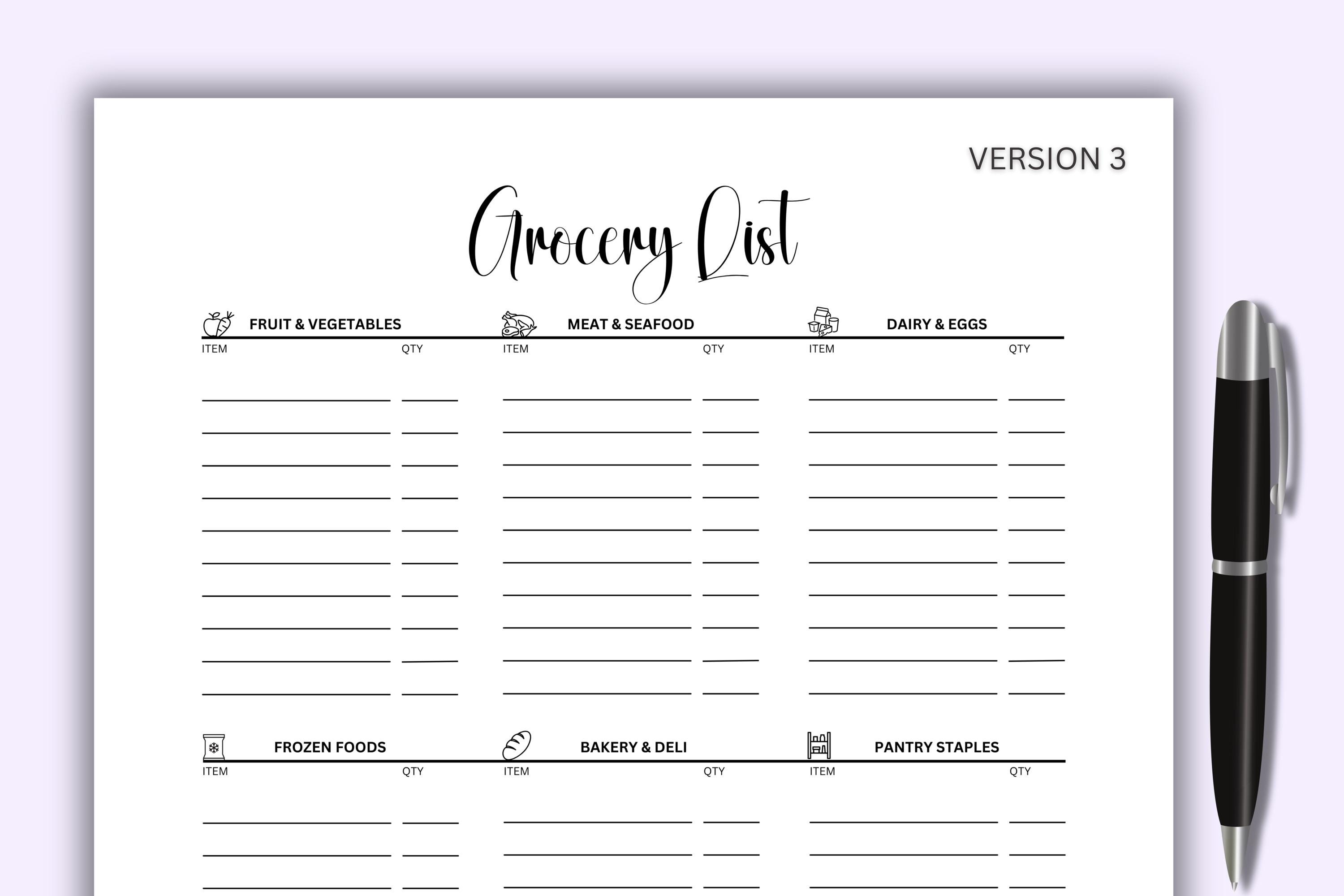 Grocery List Printable PDF Fillable Grocery Template Checklist Shopping ...