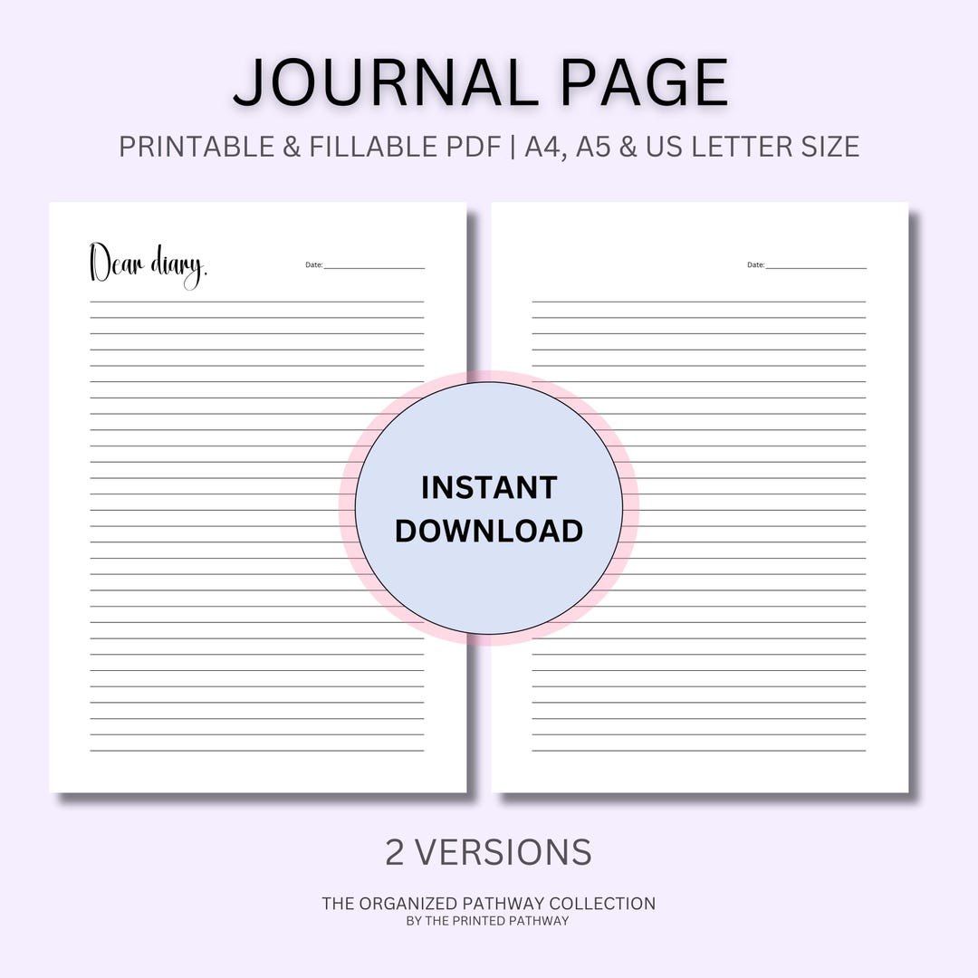 Journal Template – 2 Versions, Diary Page, Journal Page, Lined Journal ...