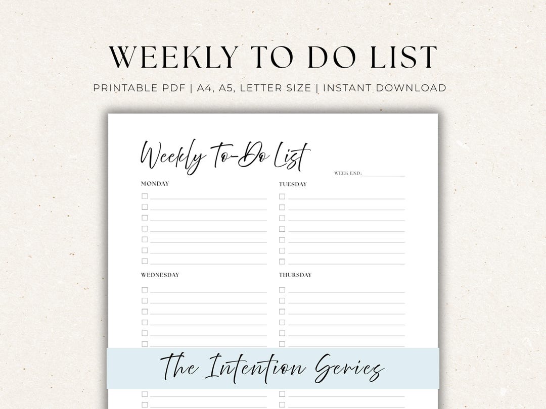 Printable Weekly To-do List – Intention Series – (A4 • US Letter • A5 ...