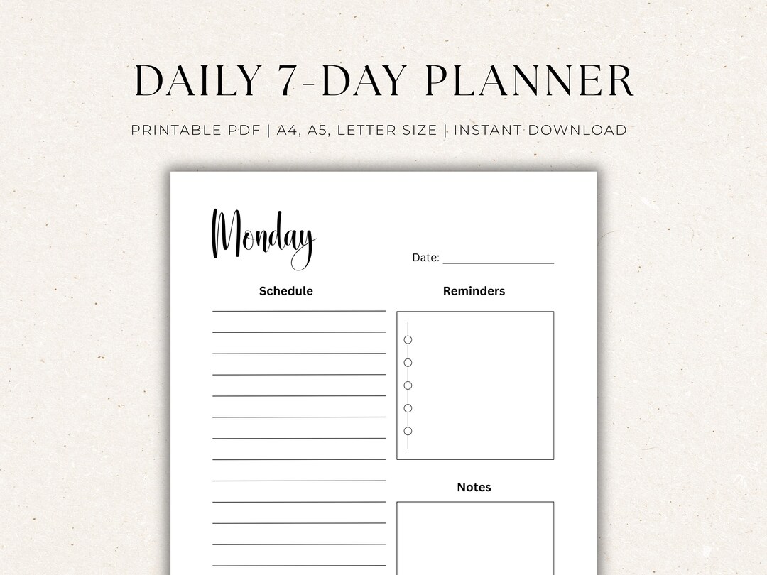 Daily 7 Day Planner – Printable Daily Planner Pages (A4 • US Letter ...