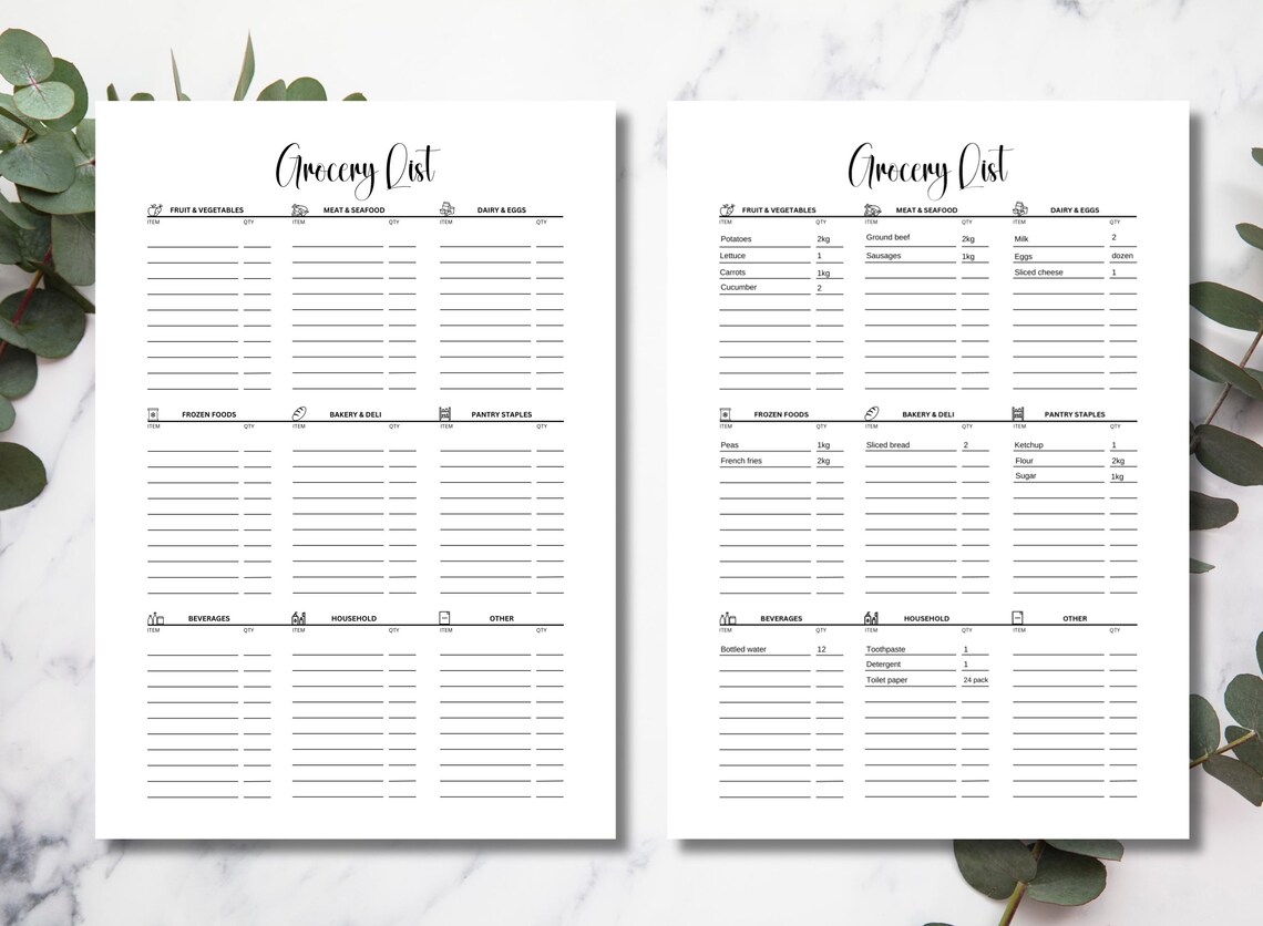Grocery List Printable PDF Fillable Grocery Template Checklist Shopping ...