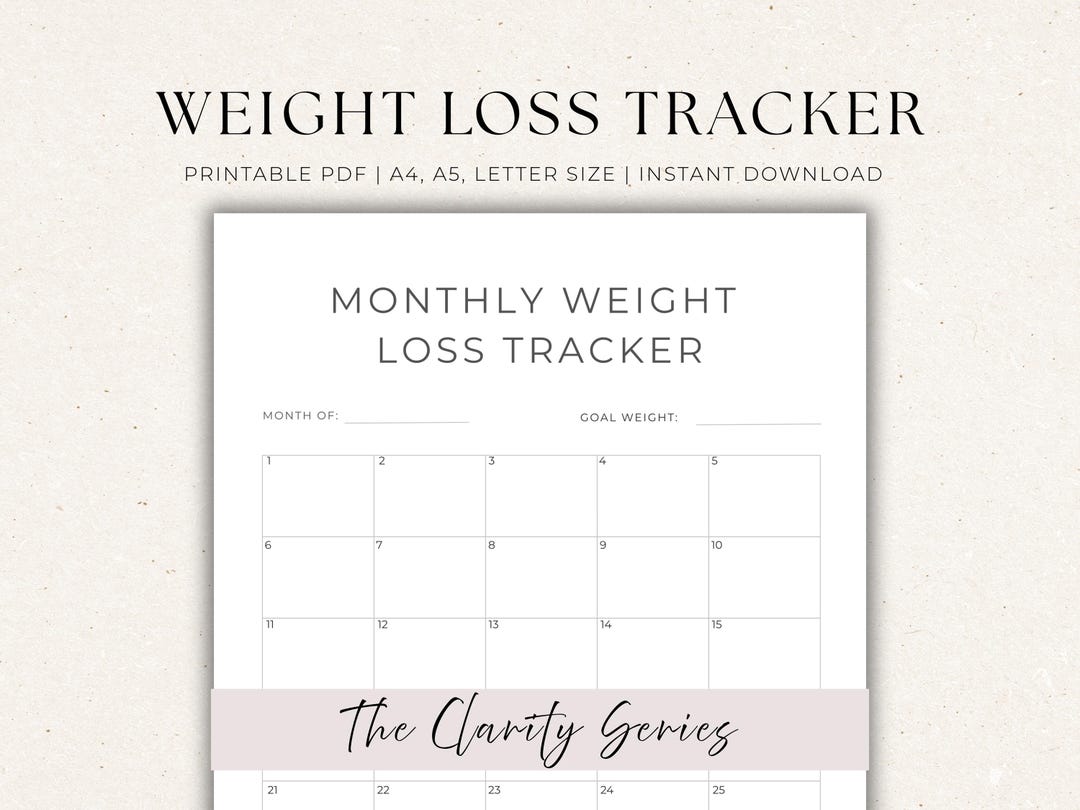 Printable Monthly Weight Loss Tracker – Clarity Series – (A4 • US ...
