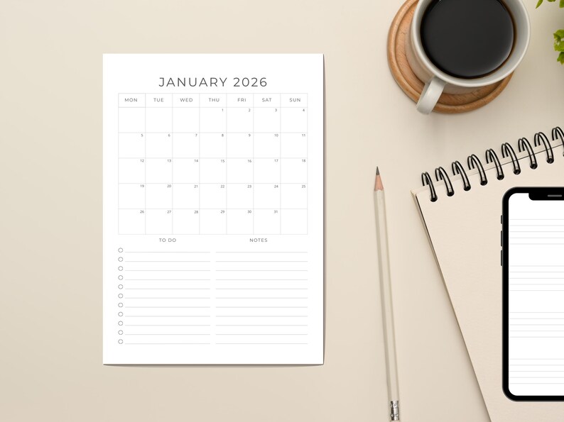 2026 Monthly Calendar Printable | Monthly Planner Pages With to Do ...