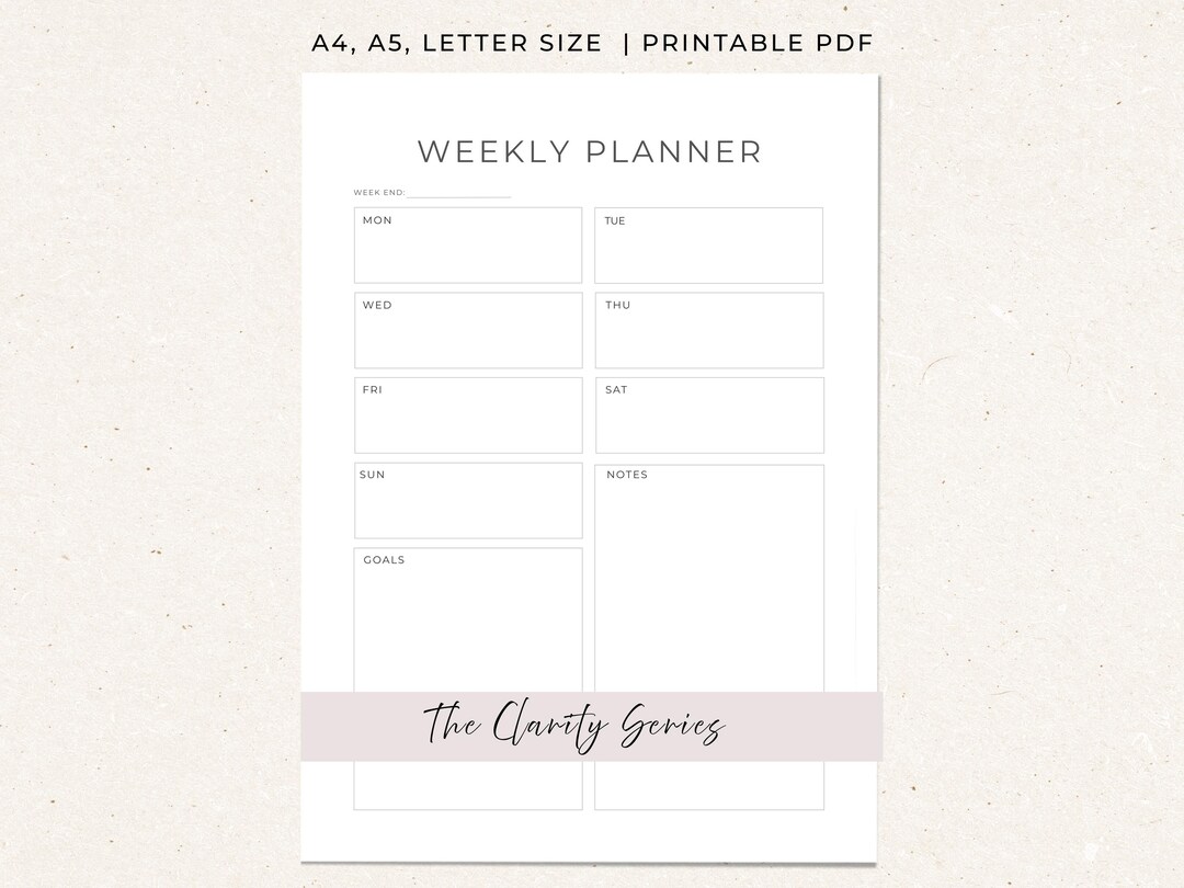 Printable Weekly Planner | Neutral Weekly Layout With Goals & Notes (A4 ...