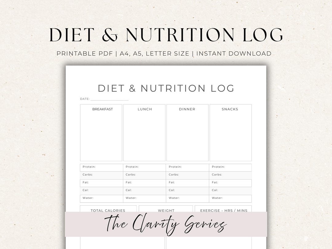Printable Diet & Nutrition Log – Clarity Series – (A4 • US Letter • A5 ...