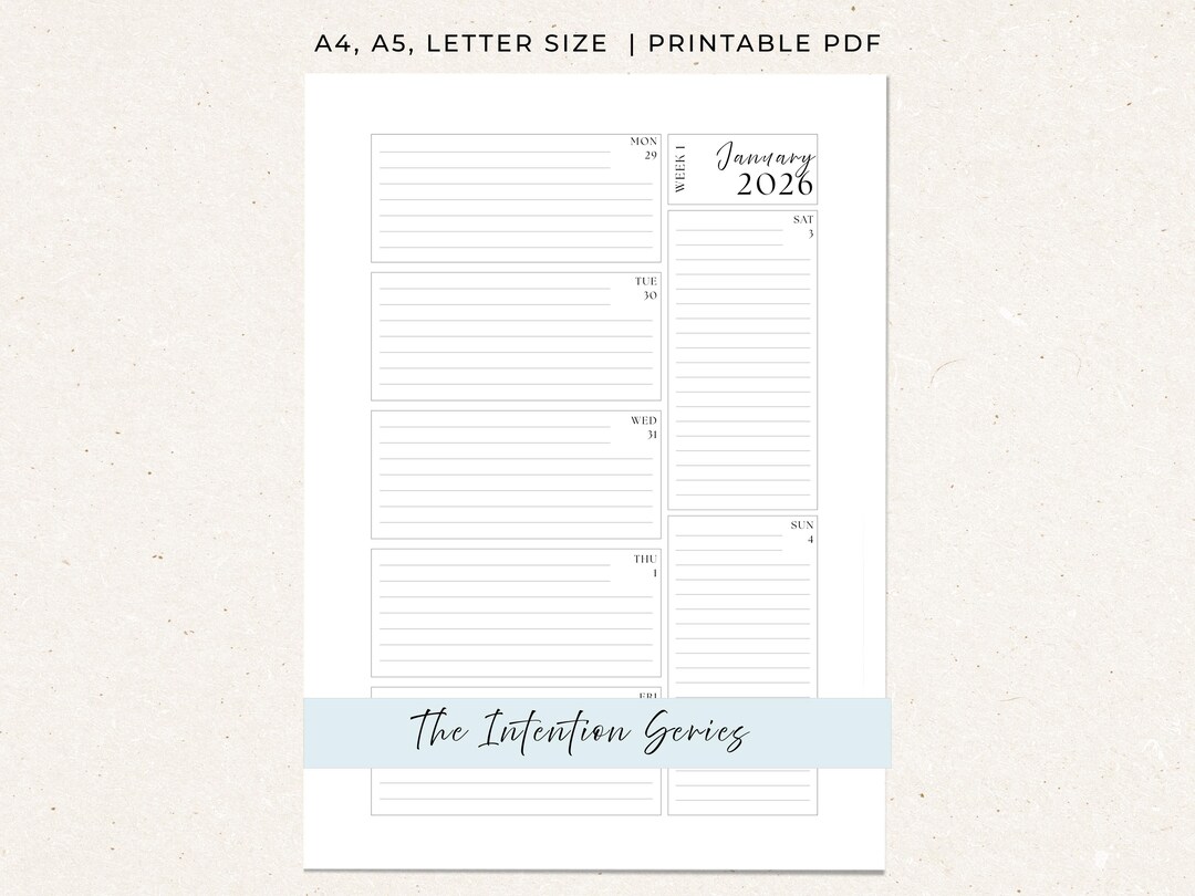 Printable 2026 Yearly Dated Planner Insert – Intention Series – (A4 ...