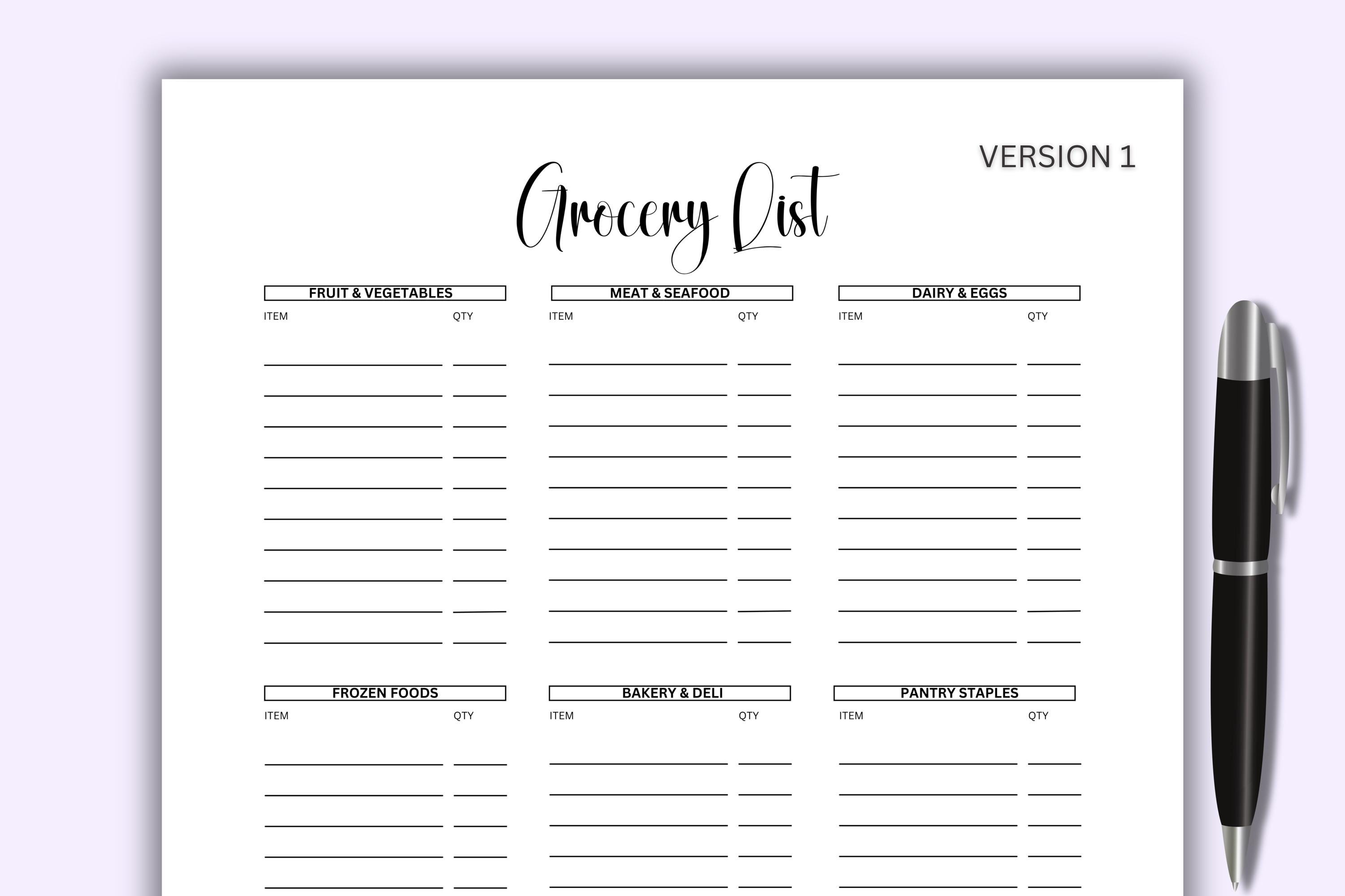 Grocery List Printable PDF Fillable Grocery Template Checklist Shopping ...