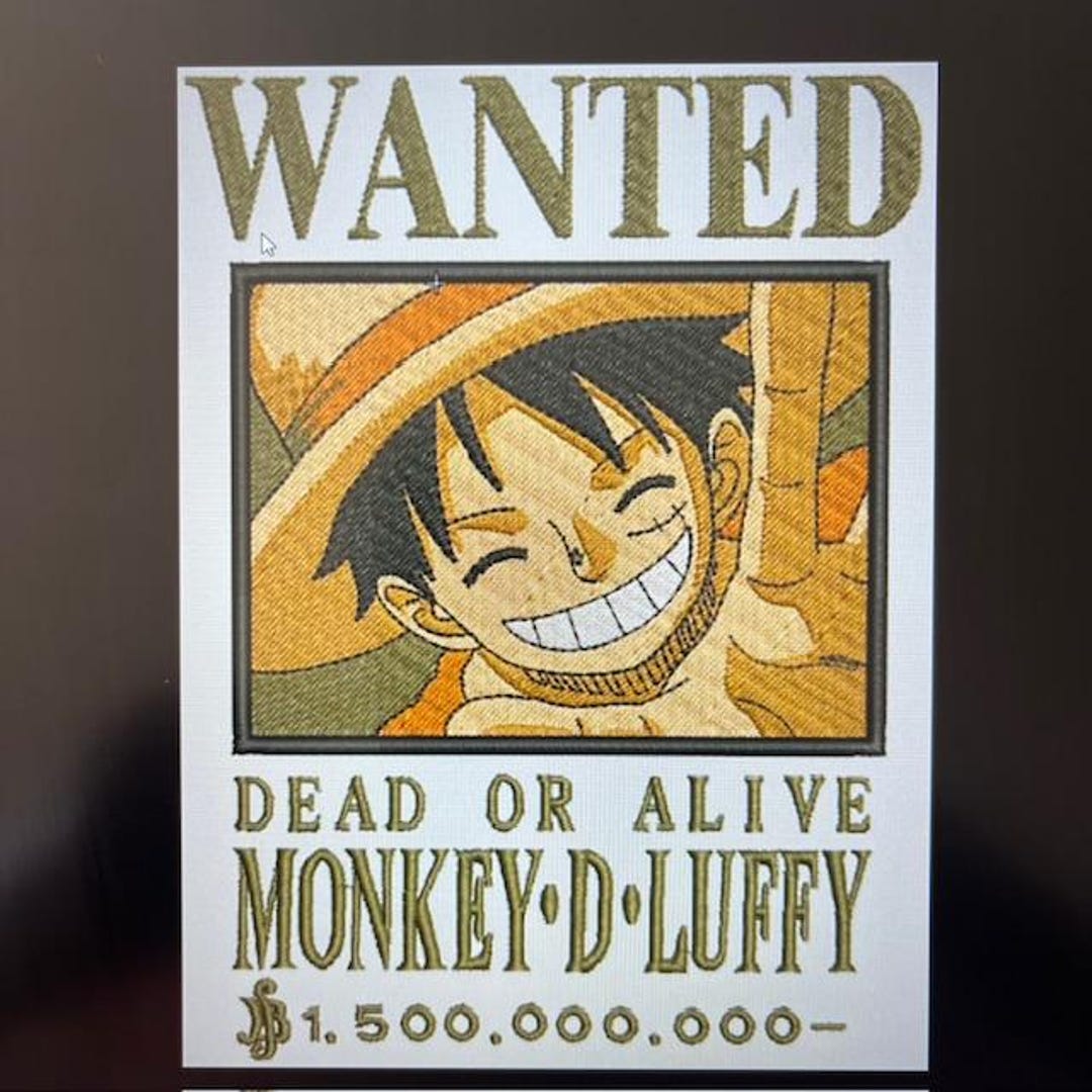 Monkey D Luffy Embroidery, One Piece Patch, Luffy Design, Wanted Poster Embroidery, PES DST ...