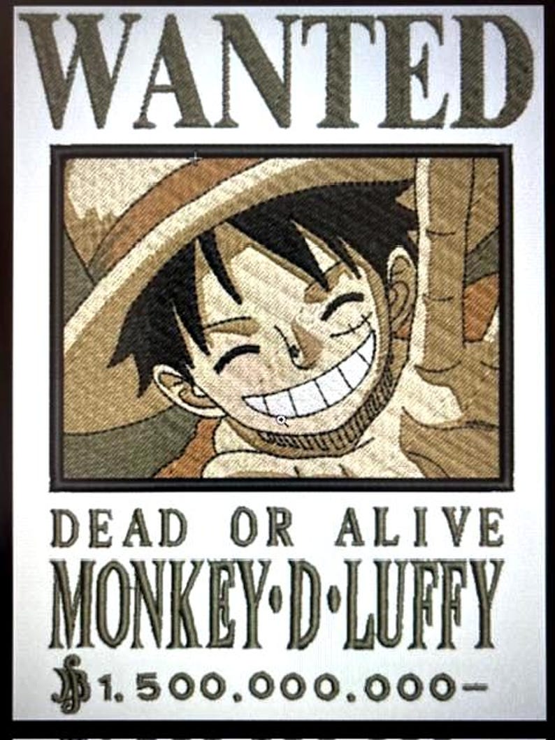 Monkey D Luffy Embroidery, One Piece Patch, Luffy Design, Wanted Poster Embroidery, PES DST ...