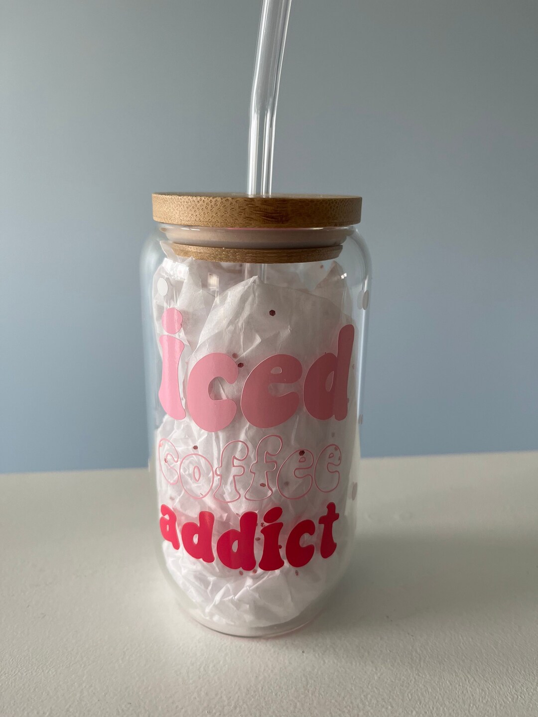Iced Coffee Addict Glass Cup - Etsy