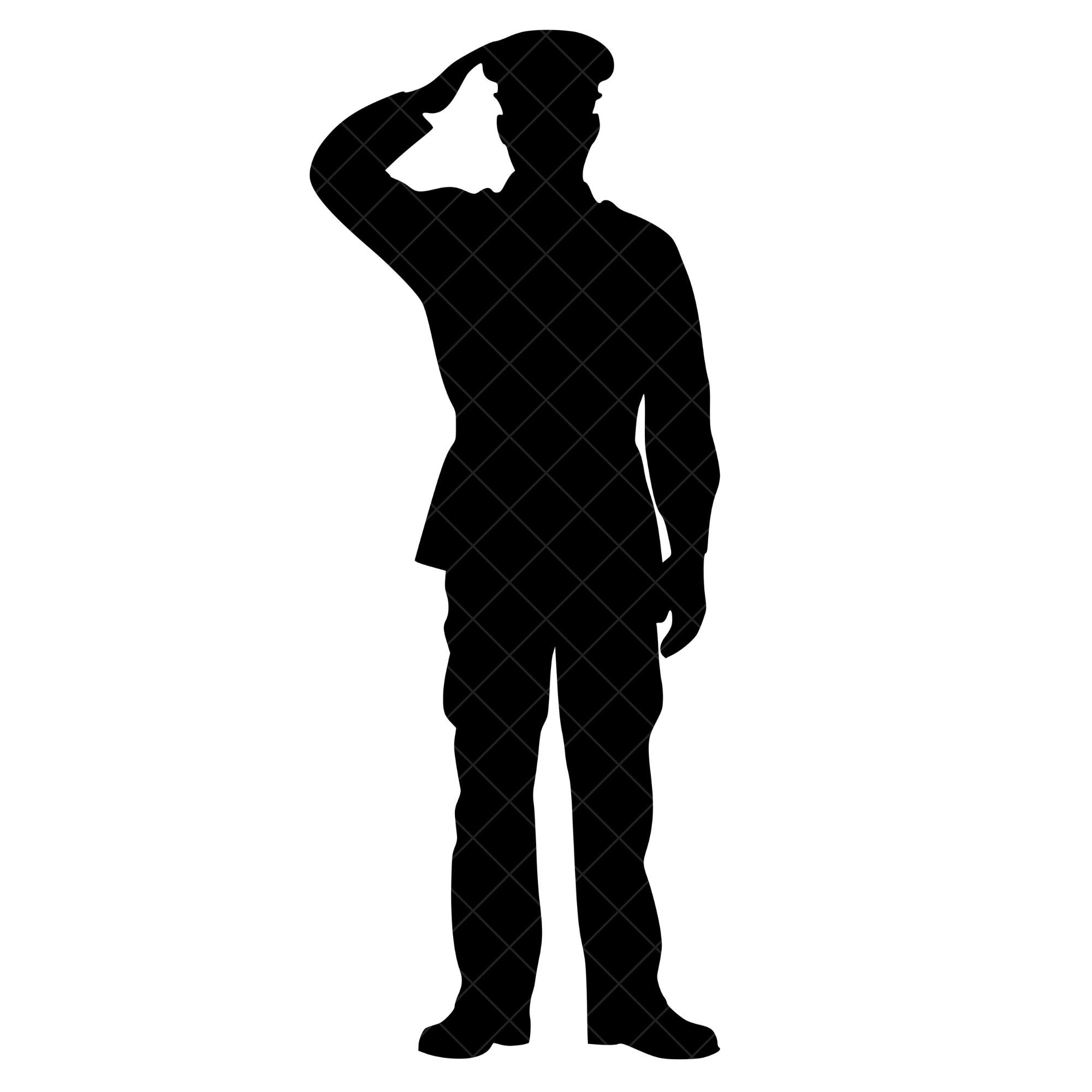 Saluting US Soldier Silhouette SVG + PNG - Military Salute Svg ...