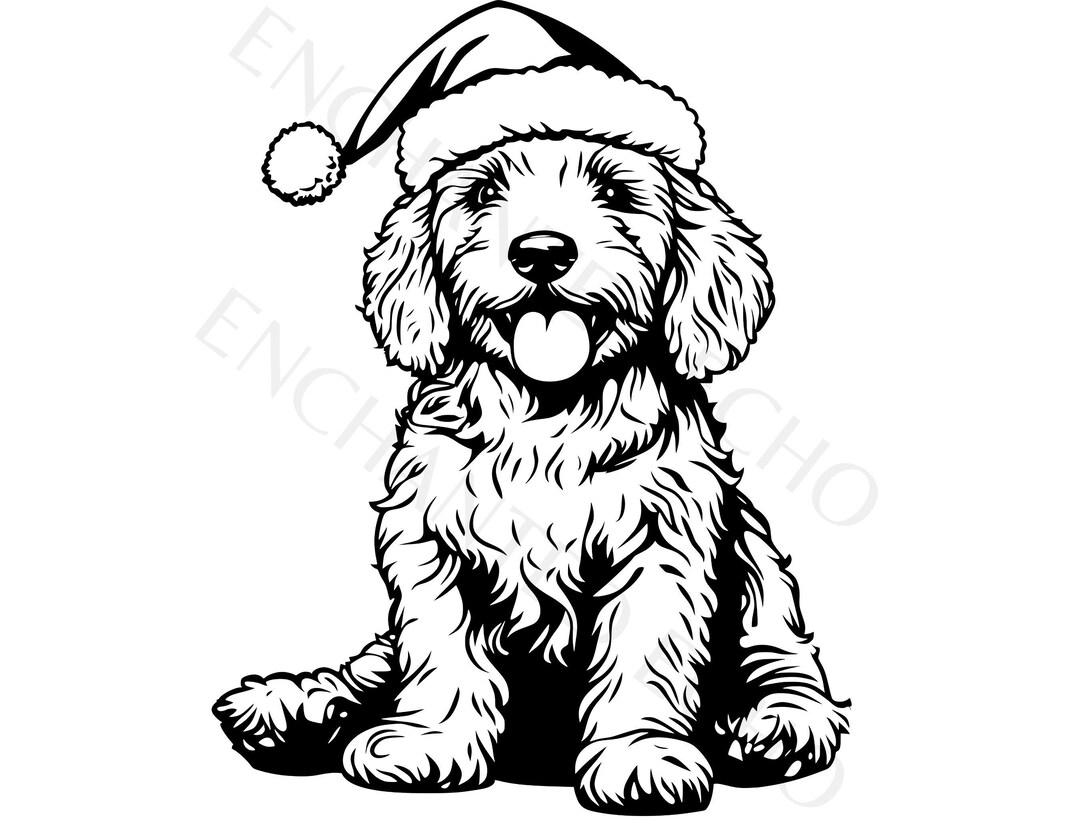 Goldendoodle Puppy Santa Hat SVG + PNG Set, Christmas Dog Clipart ...
