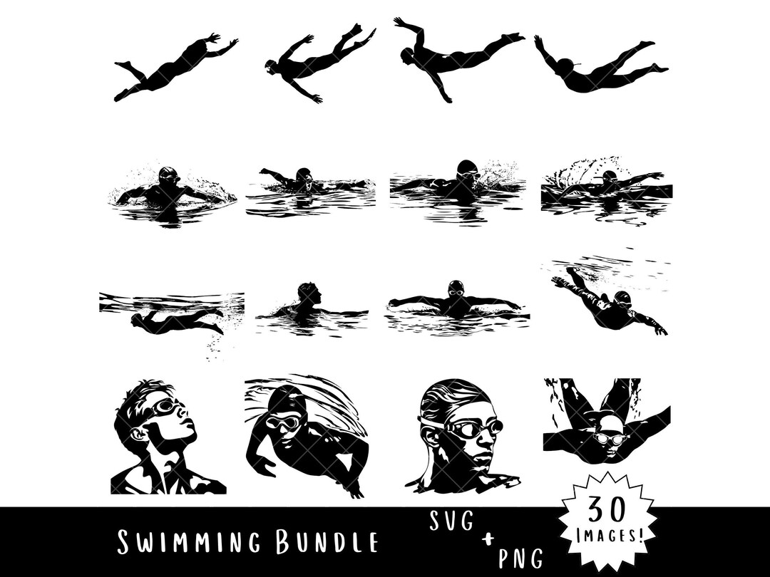 Swimming SVG & PNG Bundle - Swimmer Clipart, Diving Water Sports Pool ...