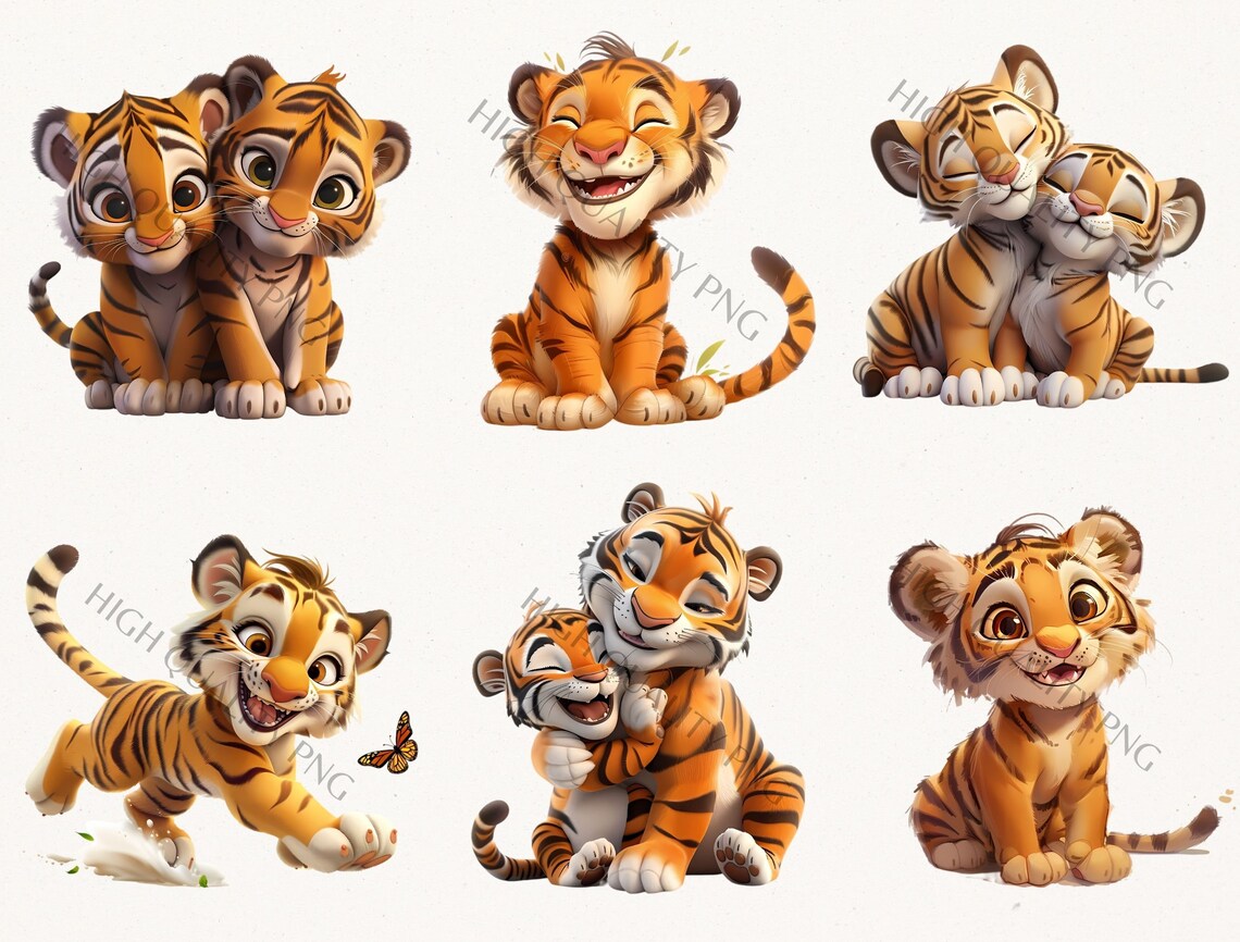 Cute Tiger Cub Clipart, Baby Tigers Watercolor Clipart, Animated Style ...