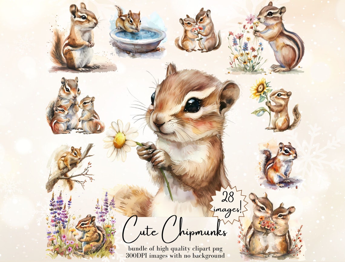 Cute Chipmunks Clipart Bundle Pack of 24 Images Woodland Baby Animals ...