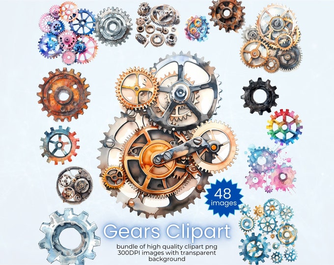 Interlocking Gears PNG Clipart Bundle 50 High Quality PNG Instant ...