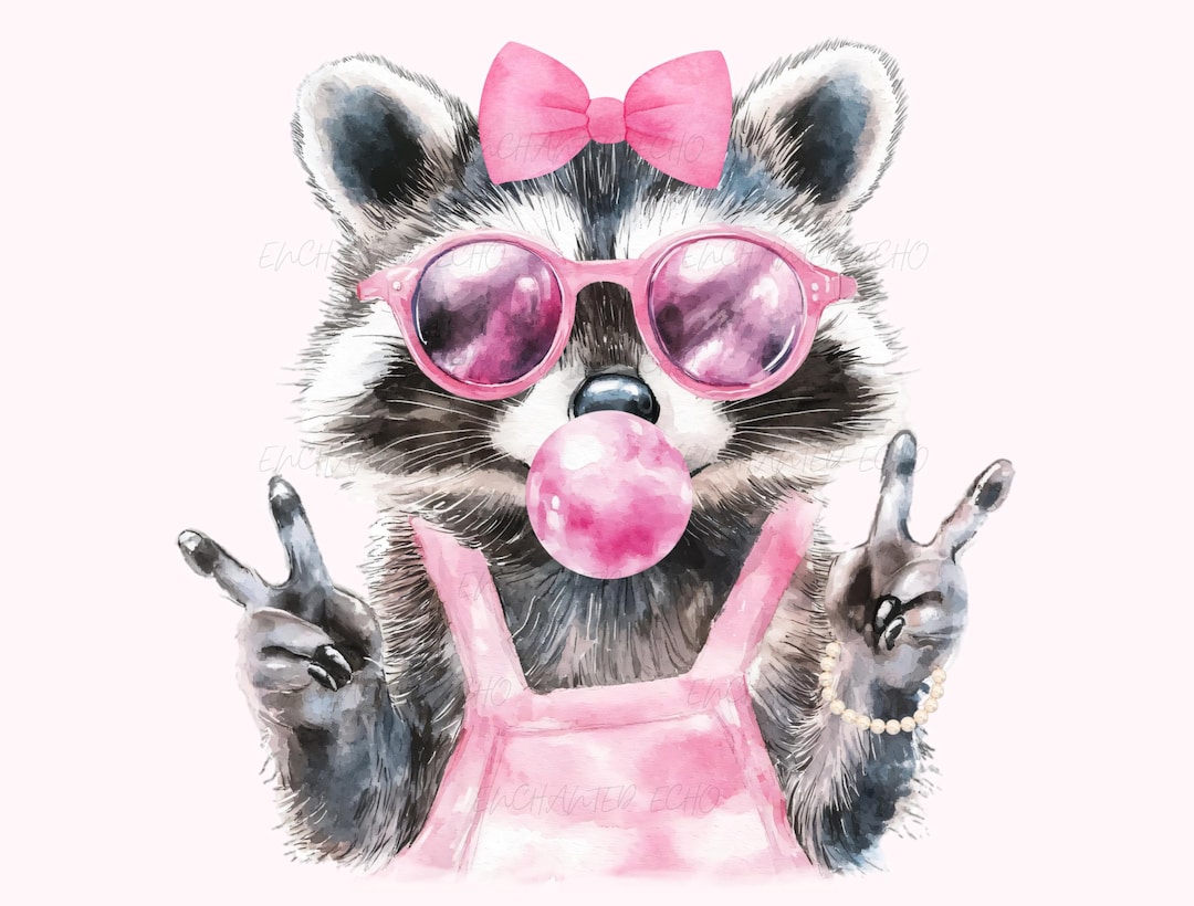 Pink Raccoon Bubble Png Funny Peace Sign Raccoon Png Pink Bow Raccoon ...