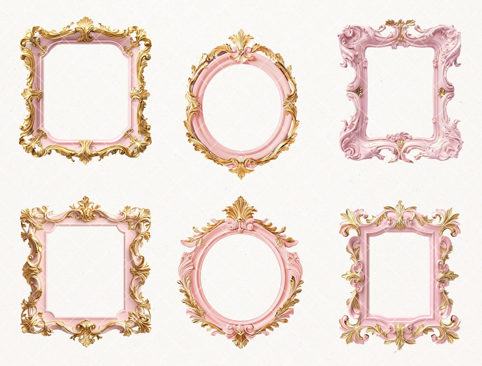Pink Rococo Frames Clipart Bundle – Antique Victorian Border PNG ...
