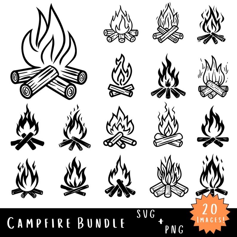 Campfire SVG & PNG Bundle 20 Wood Fire Images Included, 40 Total Files ...