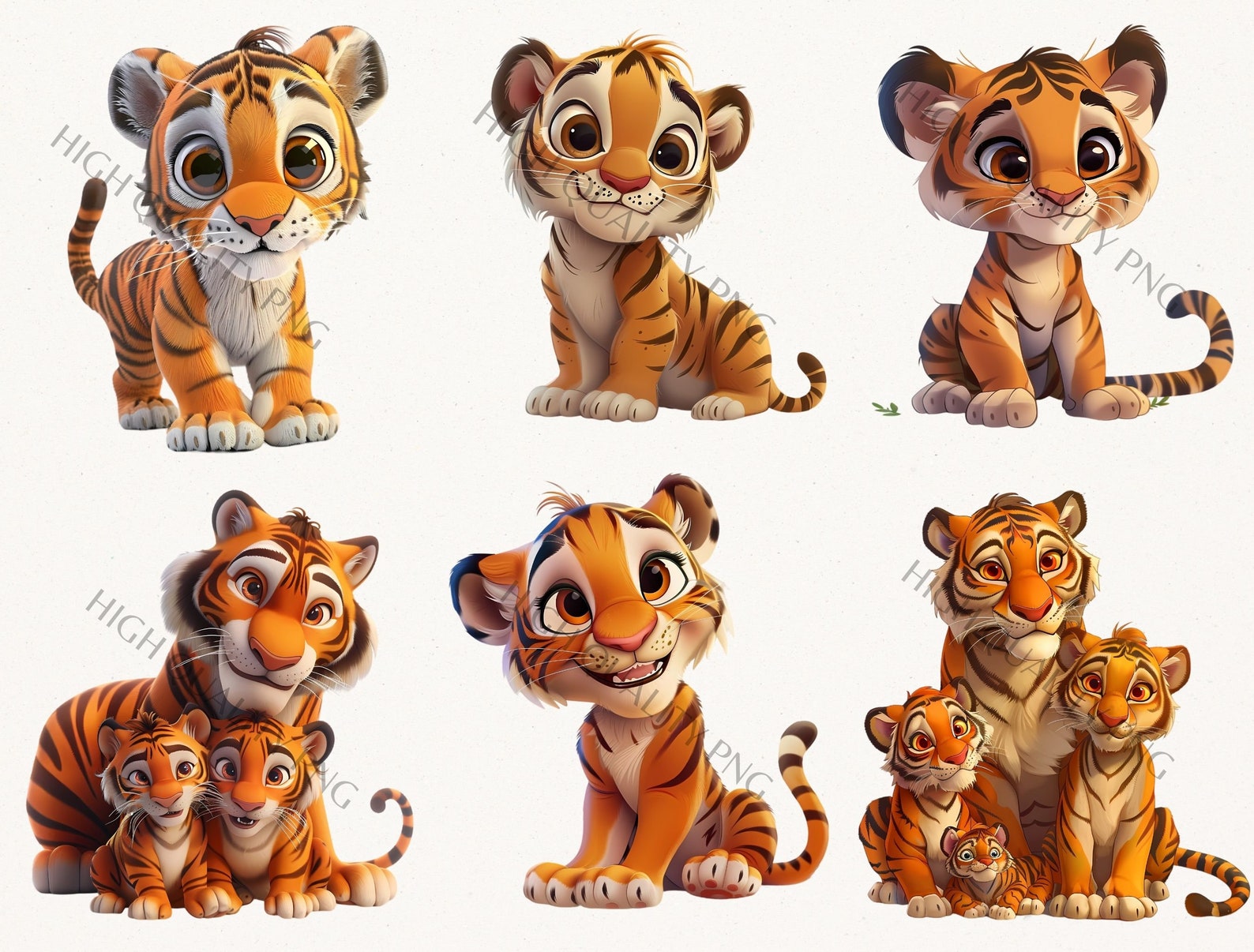 Cute Tiger Cub Clipart, Baby Tigers Watercolor Clipart, Animated Style ...