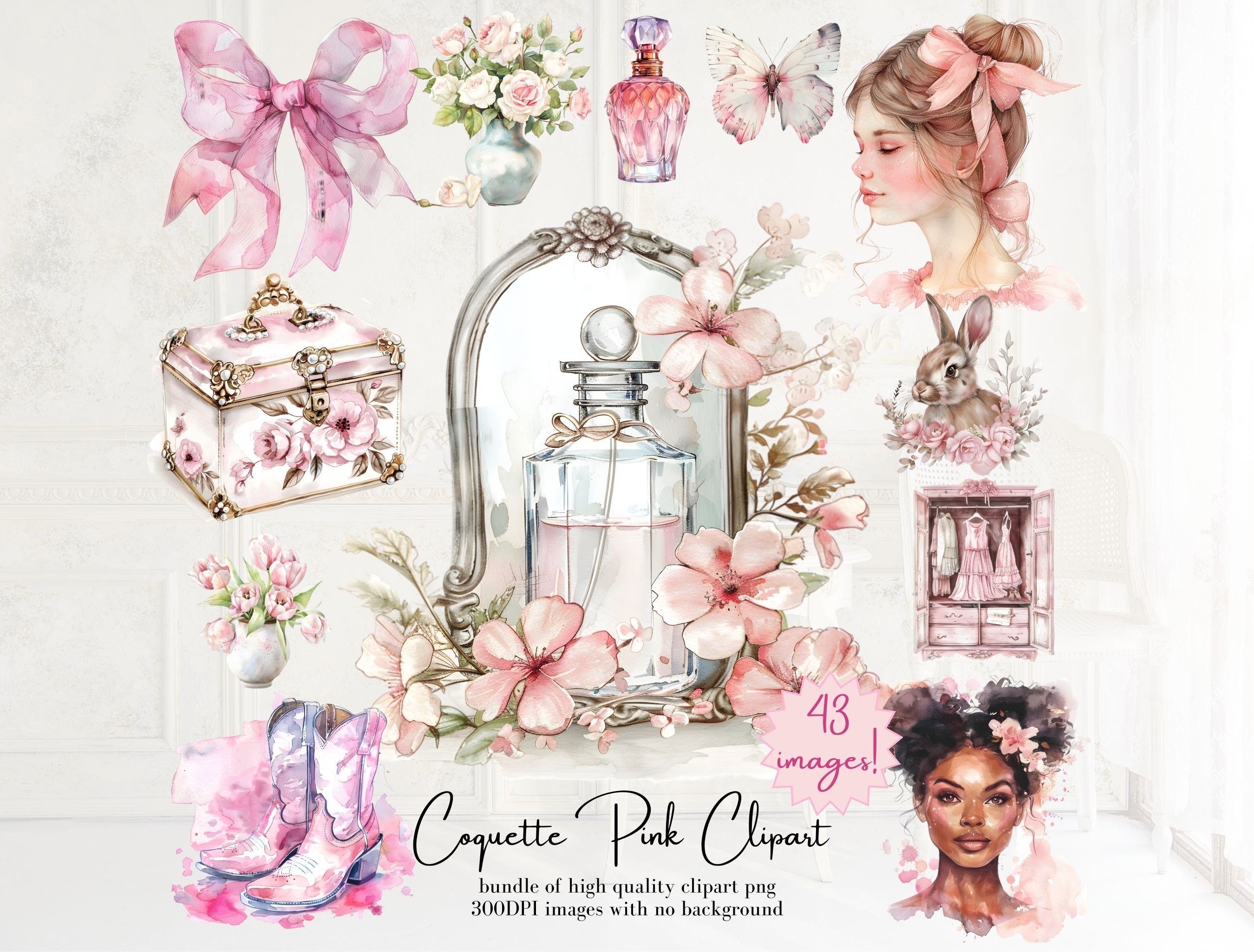 Pink Coquette Png Delicate Girly Clip Art Bundle Feminine Coquette ...