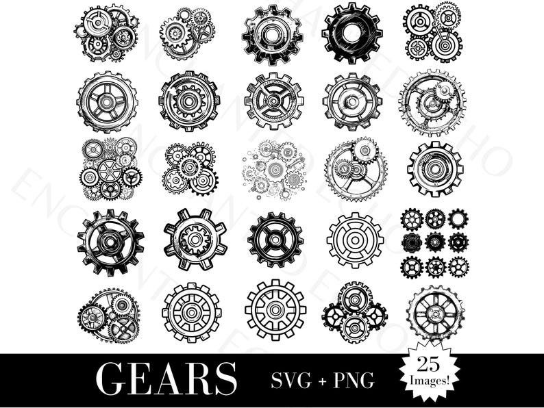 Gears SVG & PNG Bundle - 25 Images, 50 Total Files - Steampunk Cogwheel ...