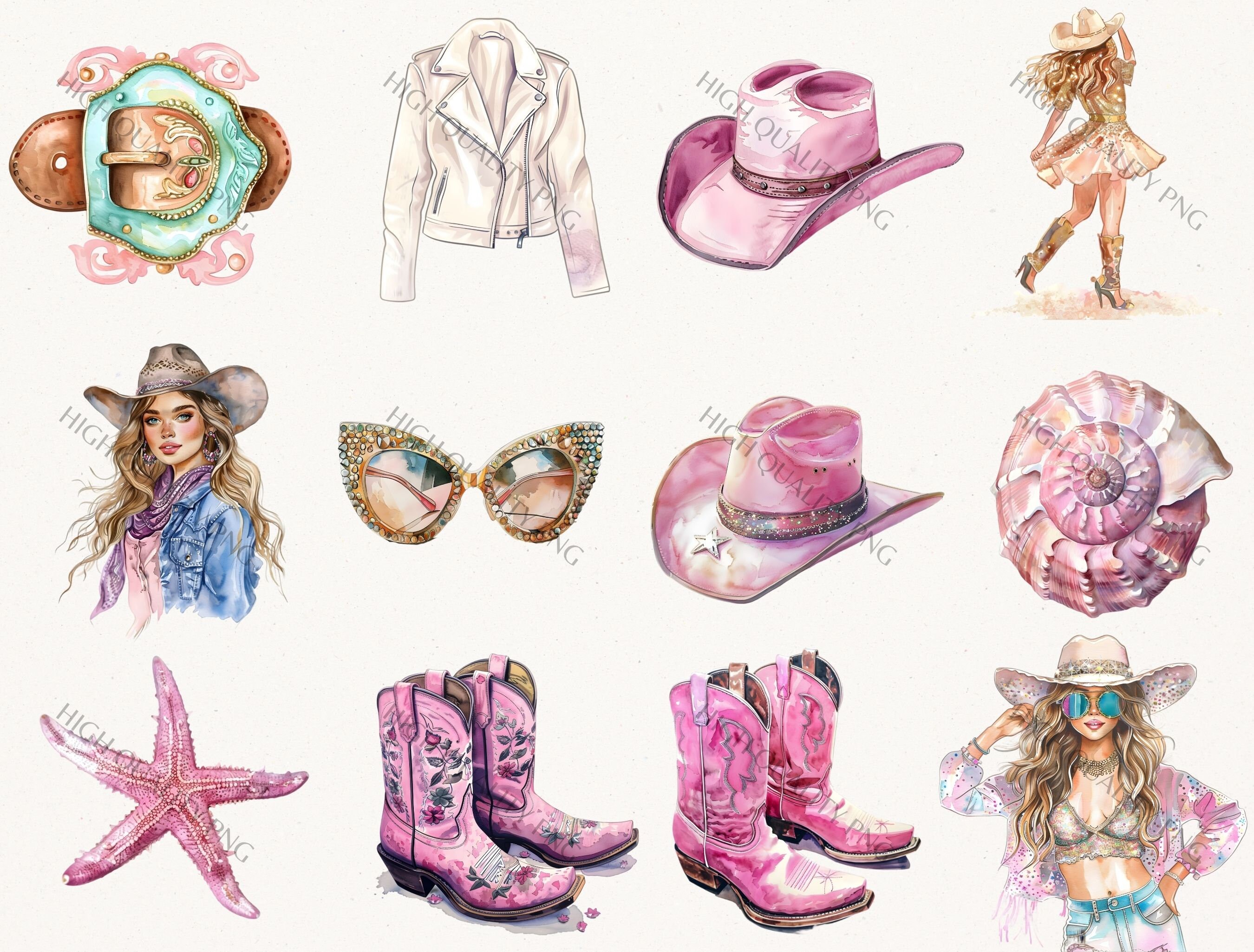 Pink Coastal Cowgirl Clipart I Set of 32 Images I Girly Clip Art Bundle ...