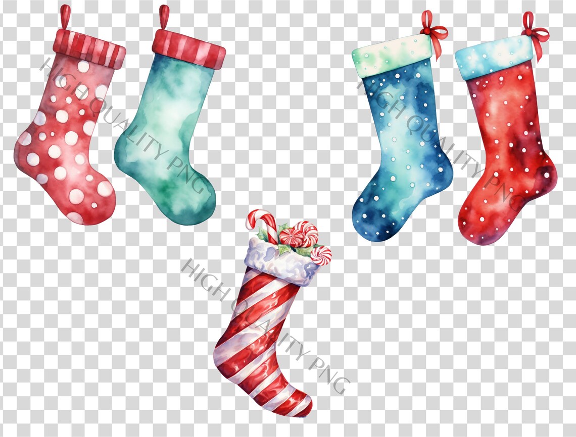 Stocking Clipart Cozy Clipart Colorful Stockings Watercolor - Etsy