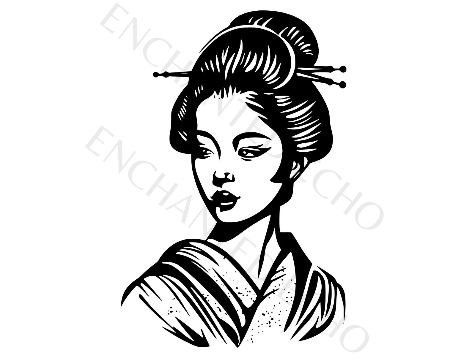Elegant Geisha Png Pretty Girl Line Art Svg Japanese Vintage Vector ...