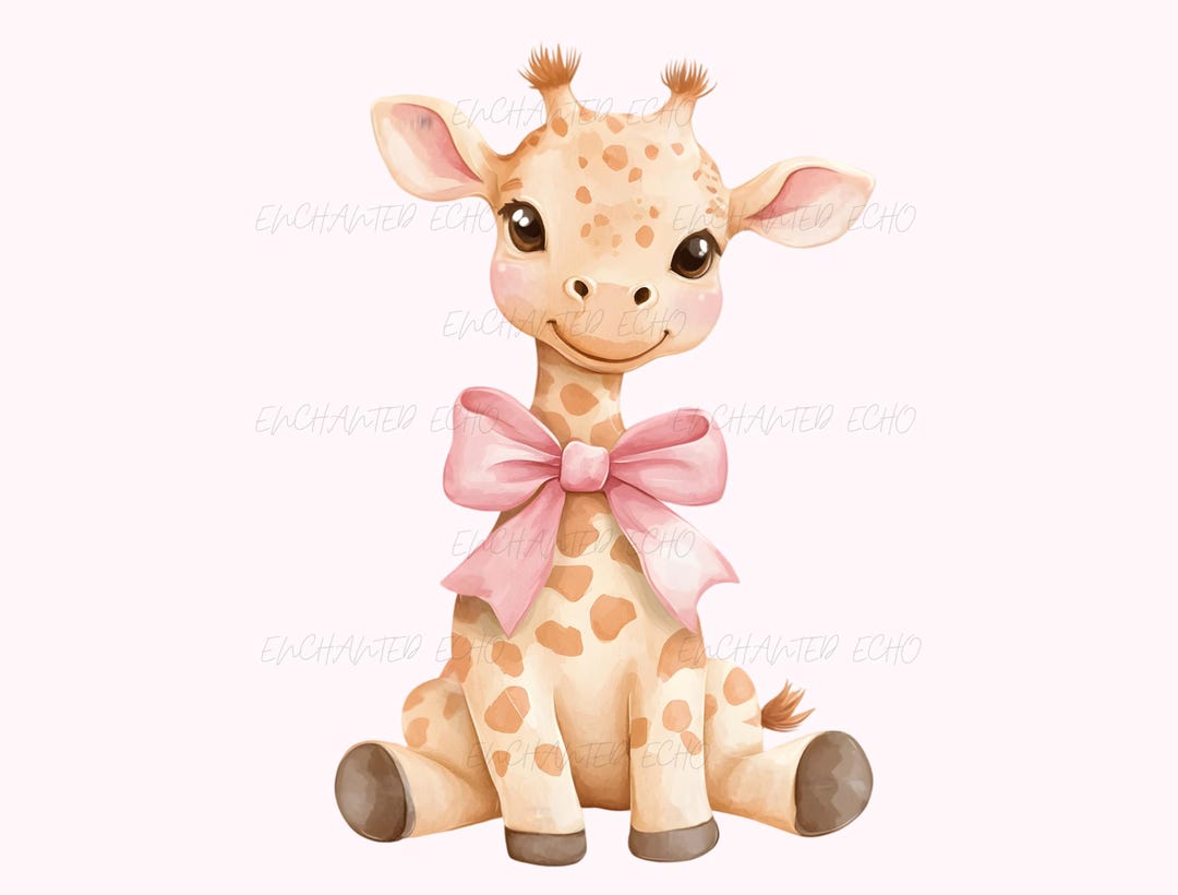 Watercolor Giraffe Clipart - Jungle Nursery Clipart, Coquette Pink Bow ...