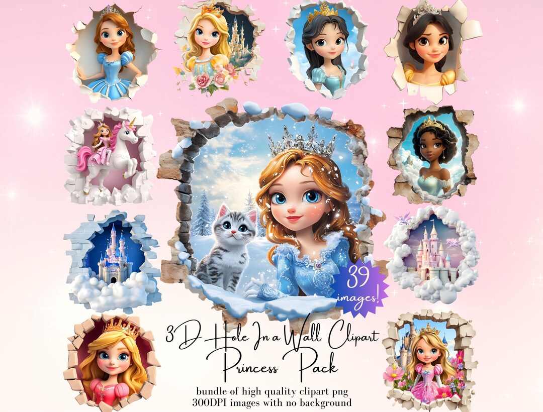 Fantasy Princess 3D Hole in a Wall Clipart Bundle - 39 Animated ...