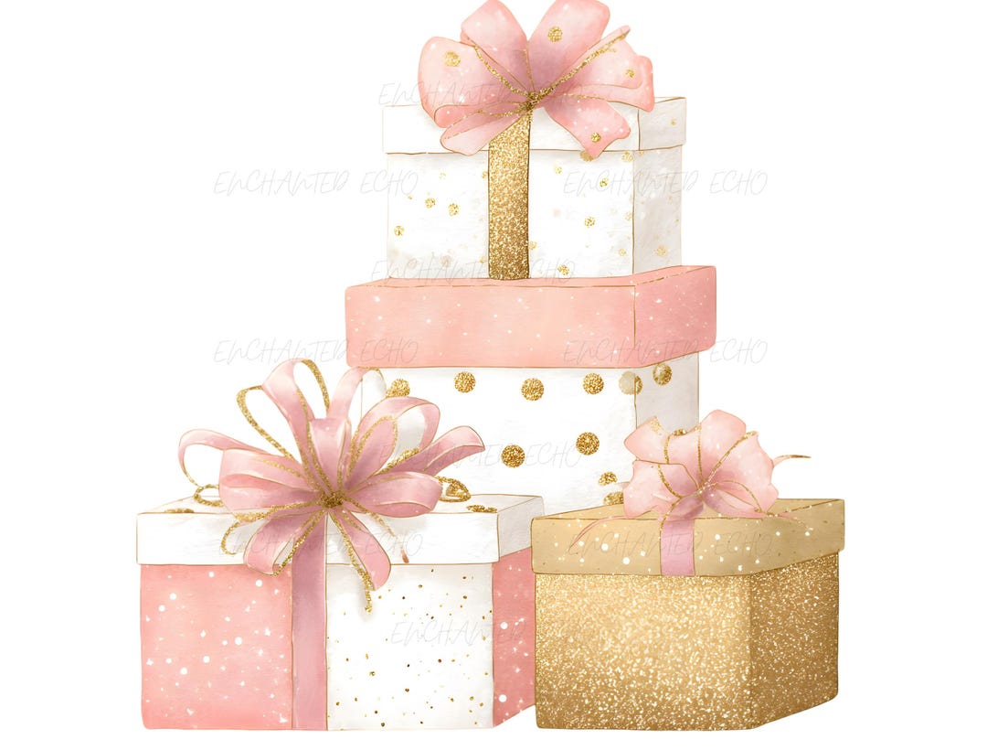 Glitter Christmas Presents Clipart – Pink Bow Coquette Winter Holiday ...