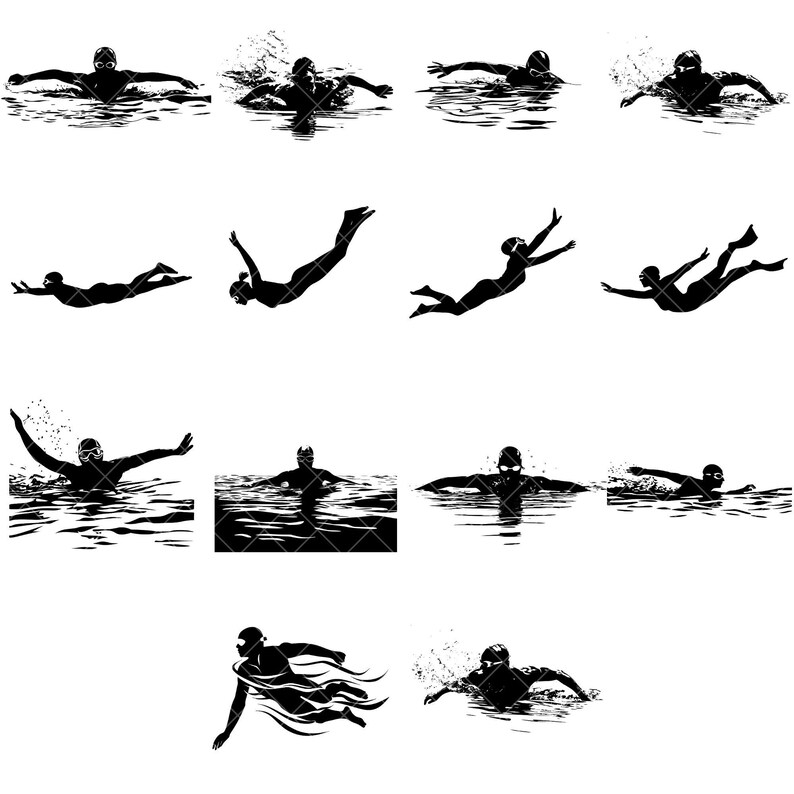 Swimming SVG & PNG Bundle - Swimmer Clipart, Diving Water Sports Pool ...