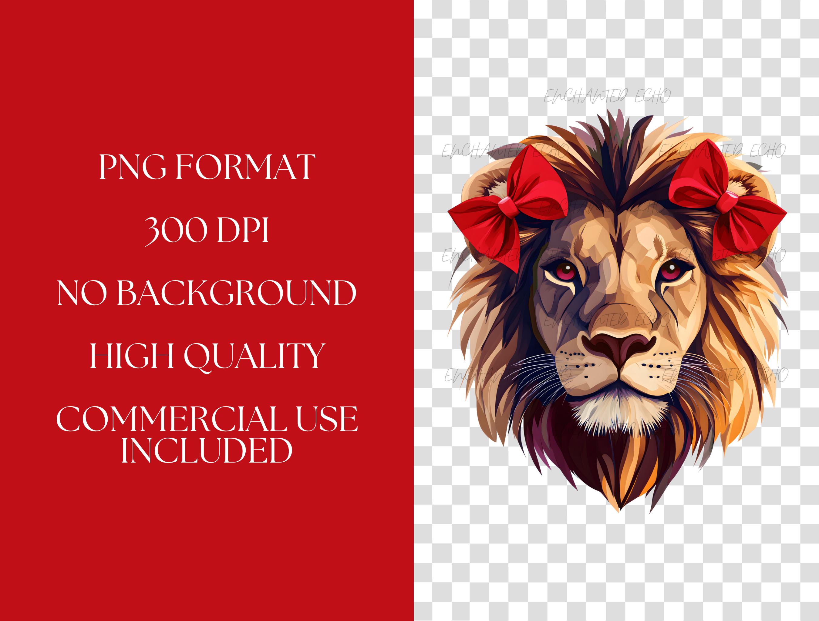 Red Bows Lion PNG: Maroon Sports Mascot Clipart for Sublimation ...