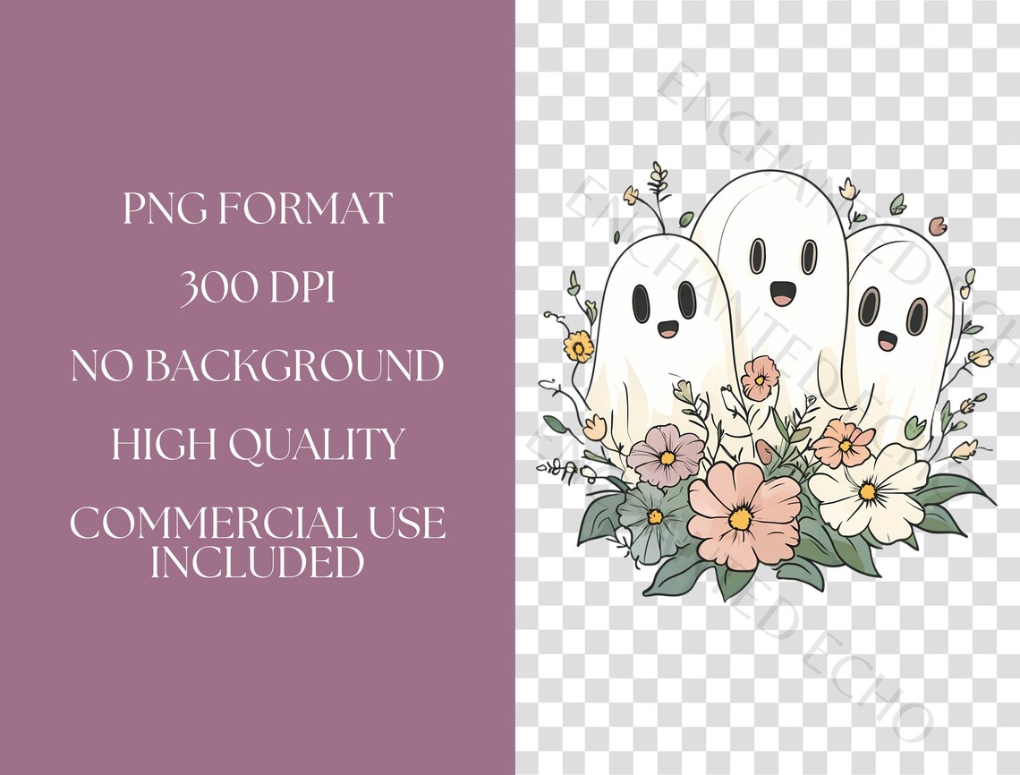 Wildflower Ghost Sublimation PNG Clipart Cute Fall Flowers Ghosts PNG ...