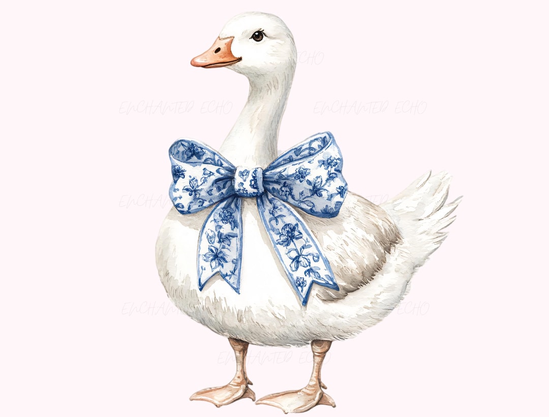 Chinoiserie Bow Duck Goose Png Blue Bow Goose Png Coquette Duck Png ...