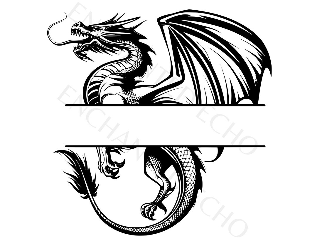 Split Monogram Dragon SVG and PNG Set - Dragon Name House Sign Download ...