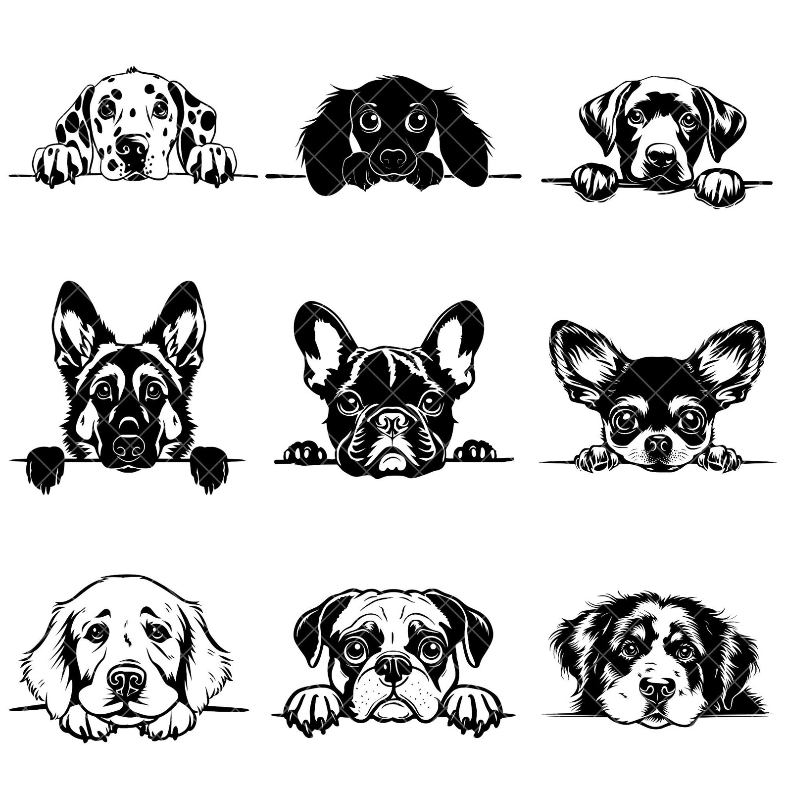 Peeking Dogs SVG & PNG Bundle – Multiple Dog Breeds Clipart Pack ...