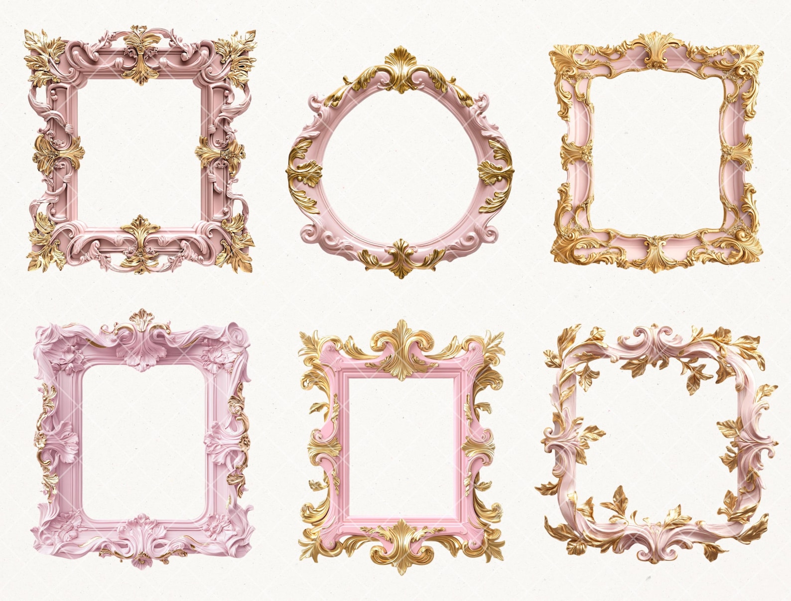 Pink Rococo Frames Clipart Bundle – Antique Victorian Border PNG ...