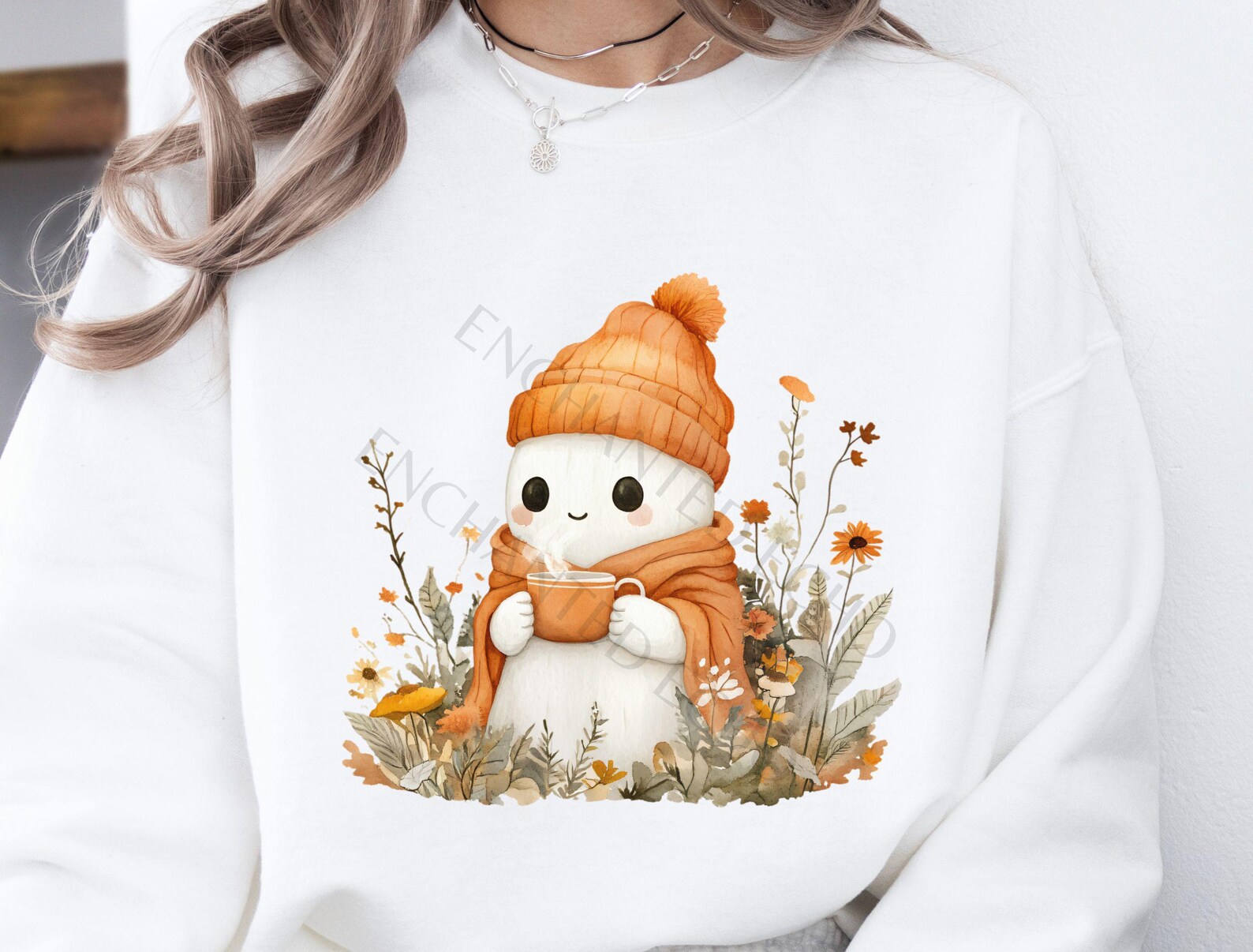Cute Fall Cozy Ghost With Flowers Png, Boho Halloween Png, Cottagecore ...