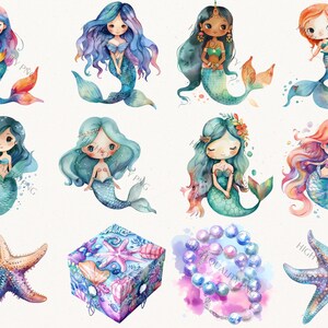 Gorgeous Watercolor Mermaid Clipart, Fantasy Mermaids Graphics ...