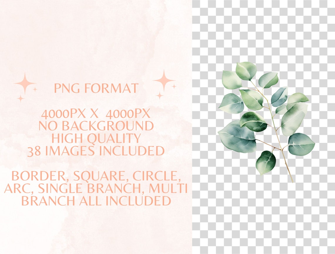 Watercolor Eucalyptus Clipart Bundle - Greenery PNG Set, Baby Shower ...
