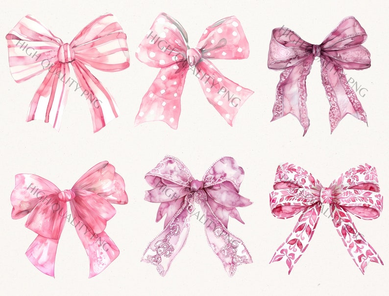 Coquette Pink Bows Clipart Watercolor Blush Pink Ribbons Set of 38 Pink ...