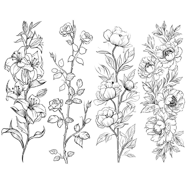 Vertical Floral Borders SVG & PNG Bundle 24 Flower Images, 48 Total ...