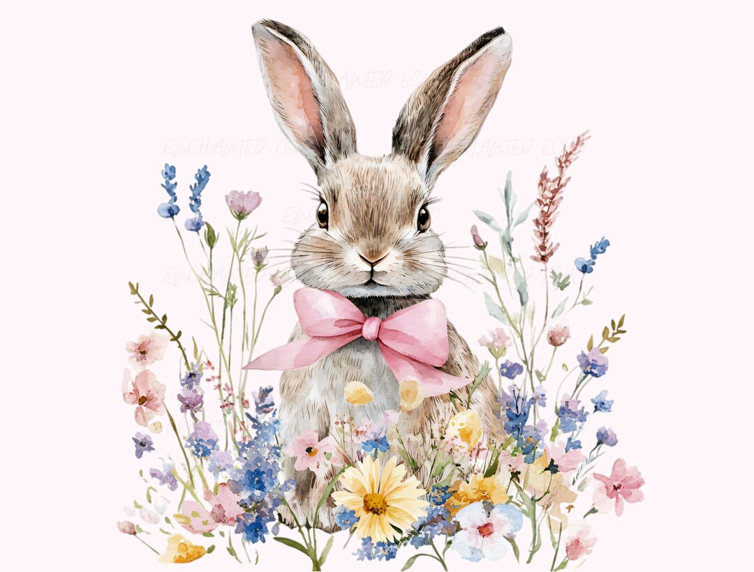 Wildflowers Easter Bunny Cottagecore Png - Spring Wildflowers Easter ...