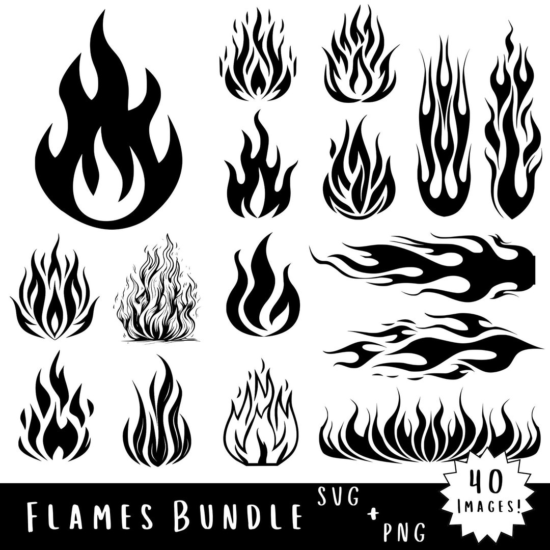 Flames SVG & PNG Bundle 40 Fire Flames Images Included, 80 Total Files ...