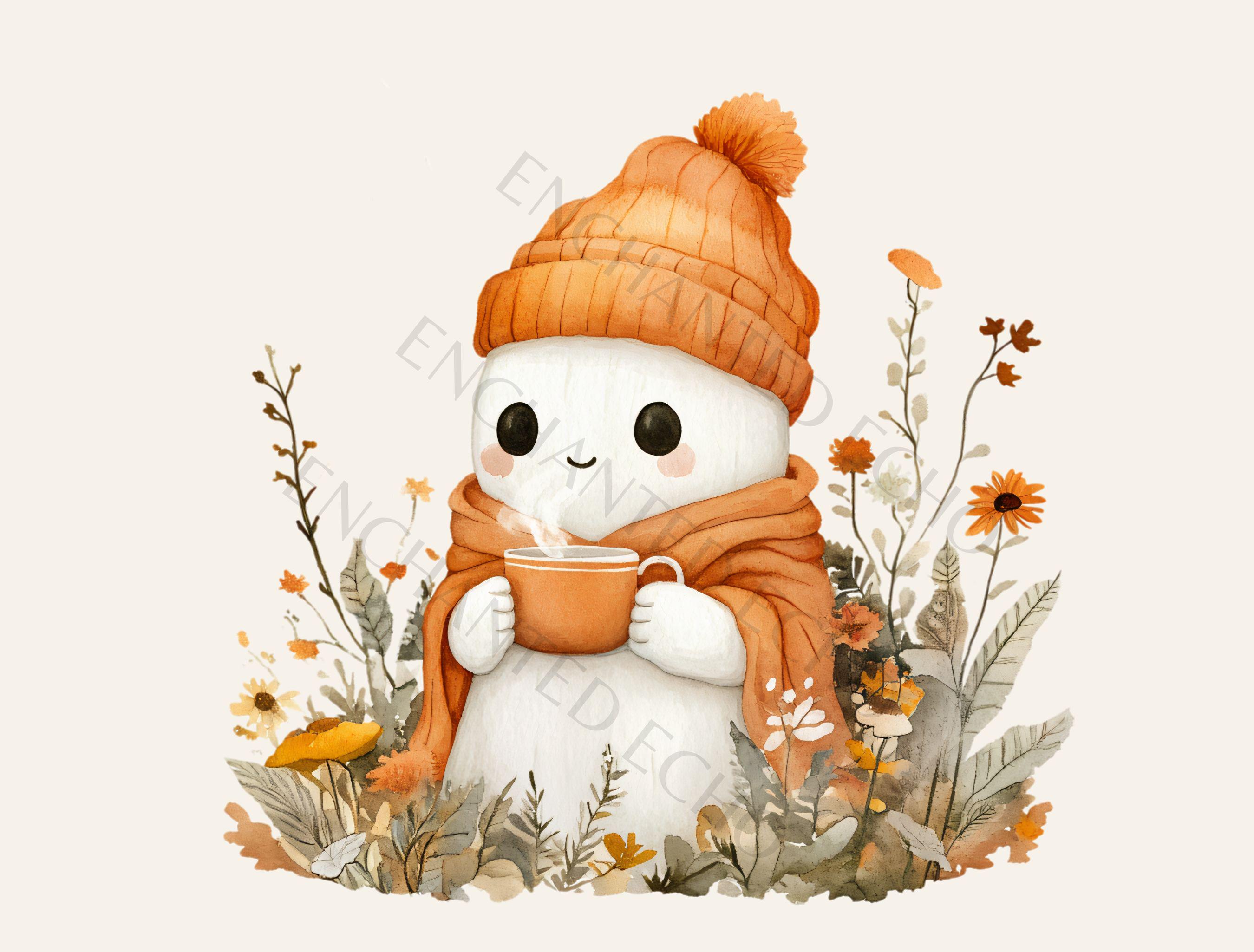 Cute Fall Cozy Ghost With Flowers Png, Boho Halloween Png, Cottagecore ...