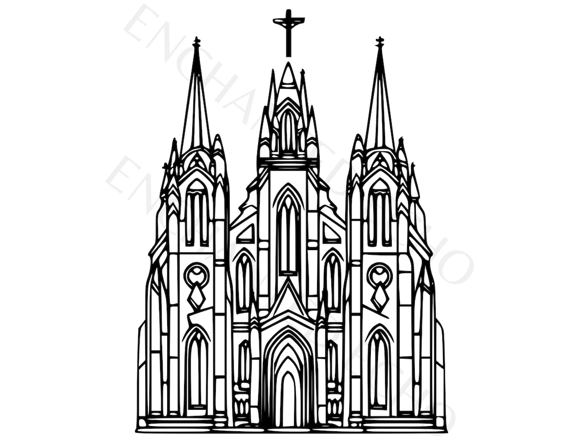 Chapel Outline SVG PNG Set Gothic Cathedral Silhouette Catholic Church ...