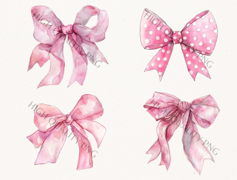 Coquette Pink Bows Clipart Watercolor Blush Pink Ribbons Set of 38 Pink ...